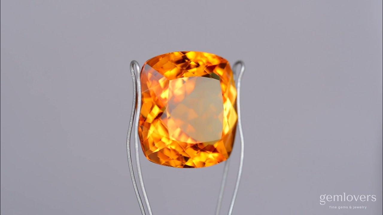 Оранжевый цитрин в огранке кушон 26.11ct - YouTube