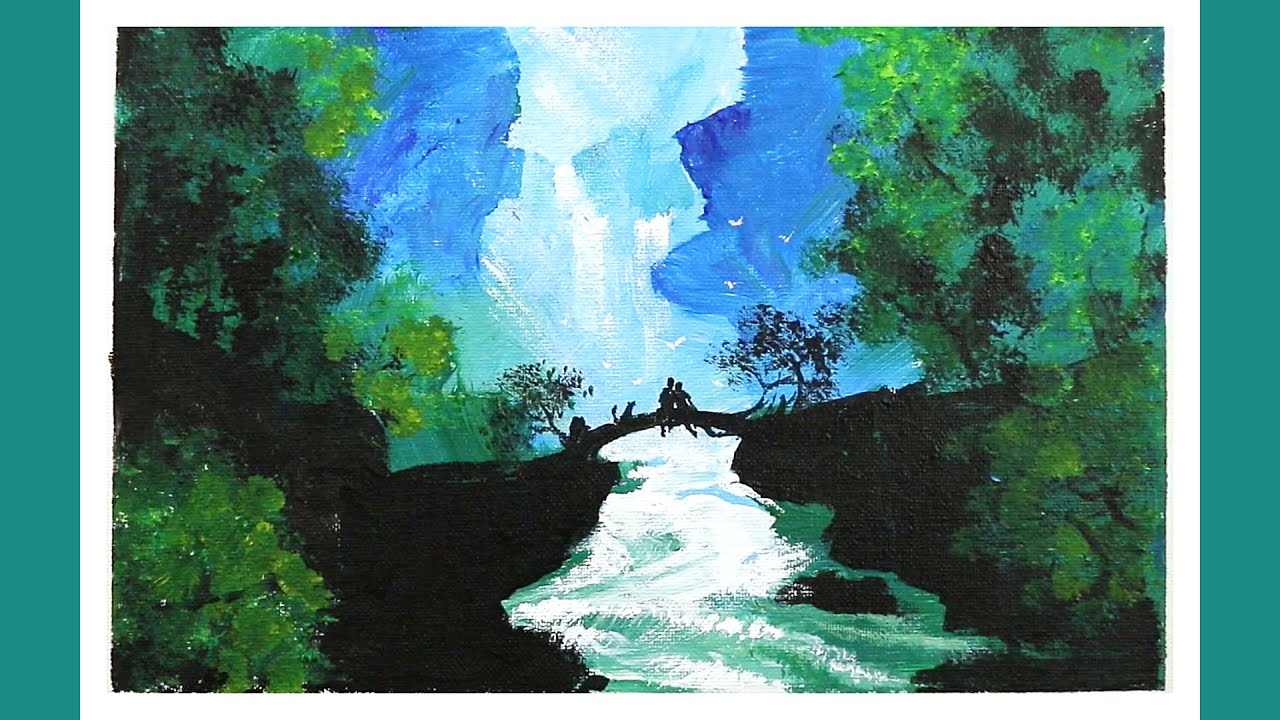 natural bridge landscape painting | how to paint a spring landscape ...