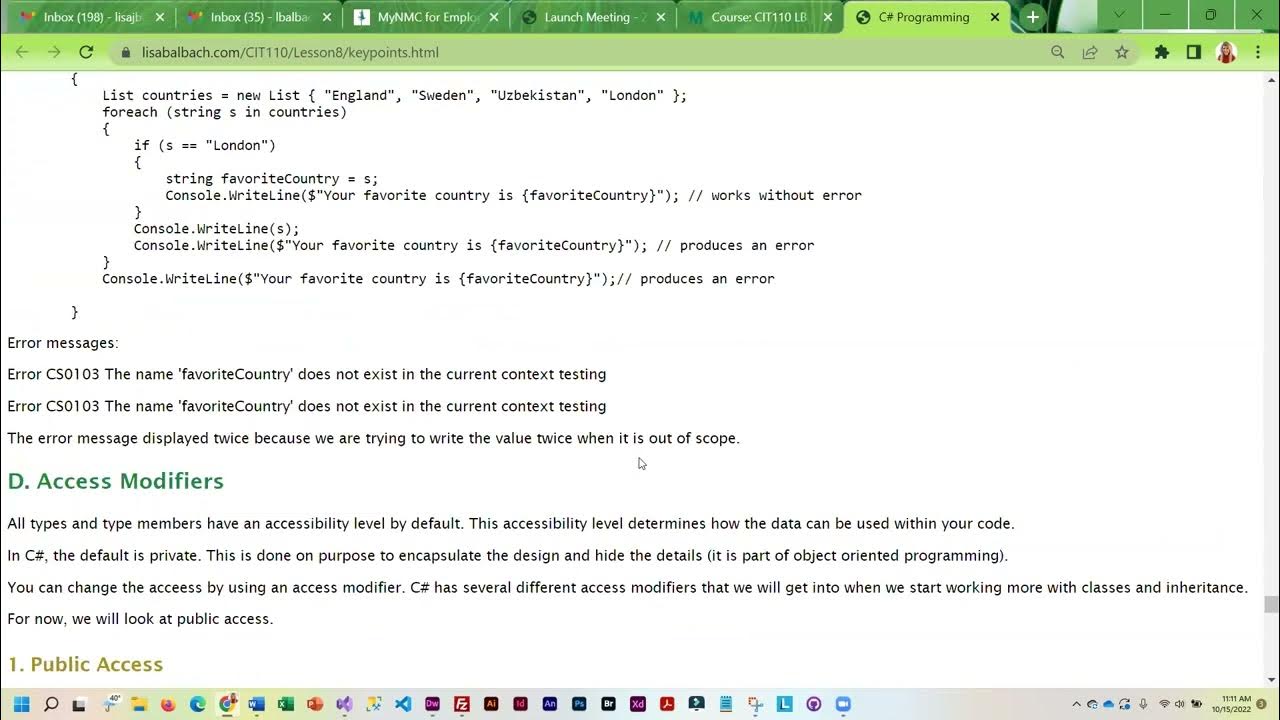 Cit110 Csharp Formatted Output And Scope Youtube