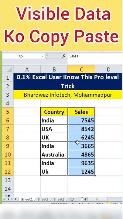 Visible Data Copy Paste | 0.1% excel user know this trick 🤔 #shorts #shortsvideo #excel - YouTube