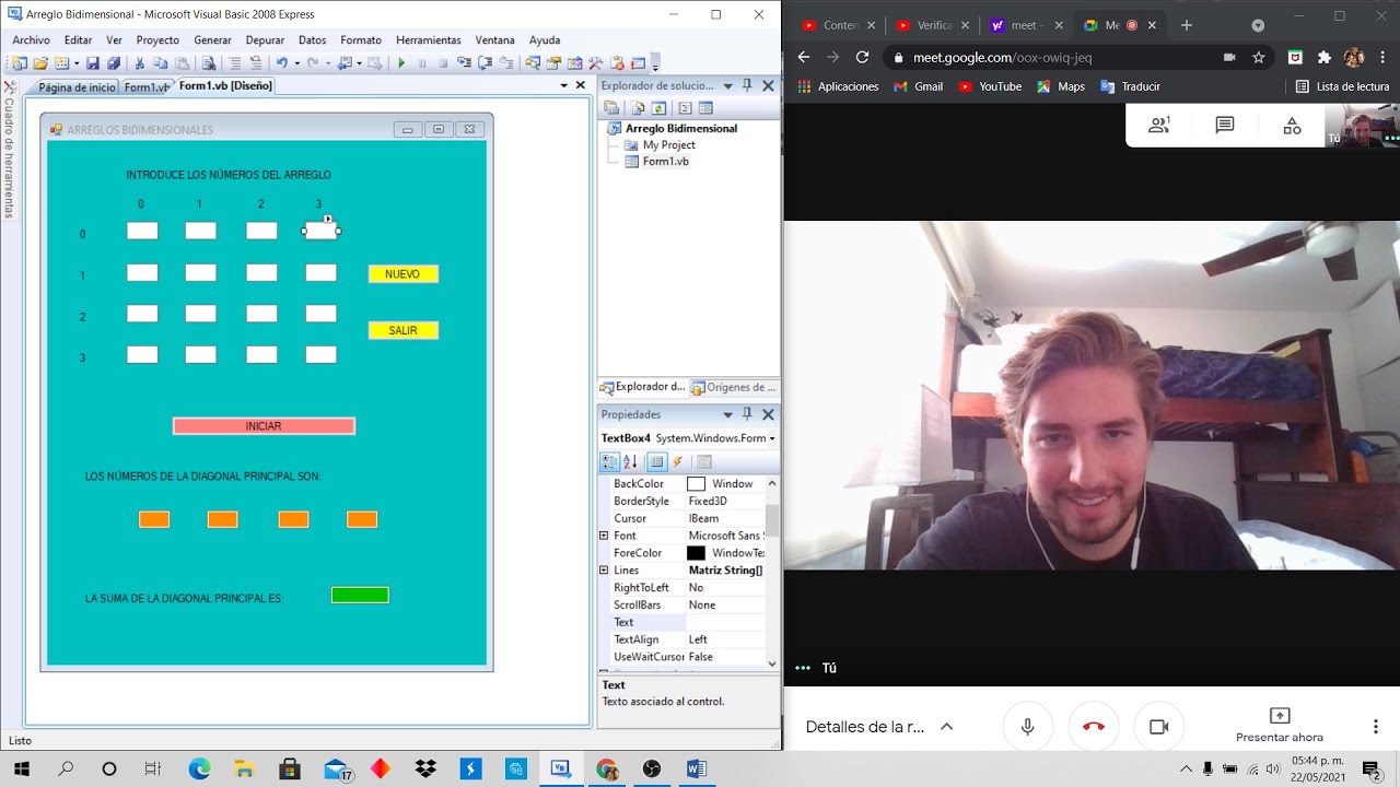 PROGRAMA DE UN ARREGLO BIDIMENSIONAL EN VISUAL BASIC - YouTube