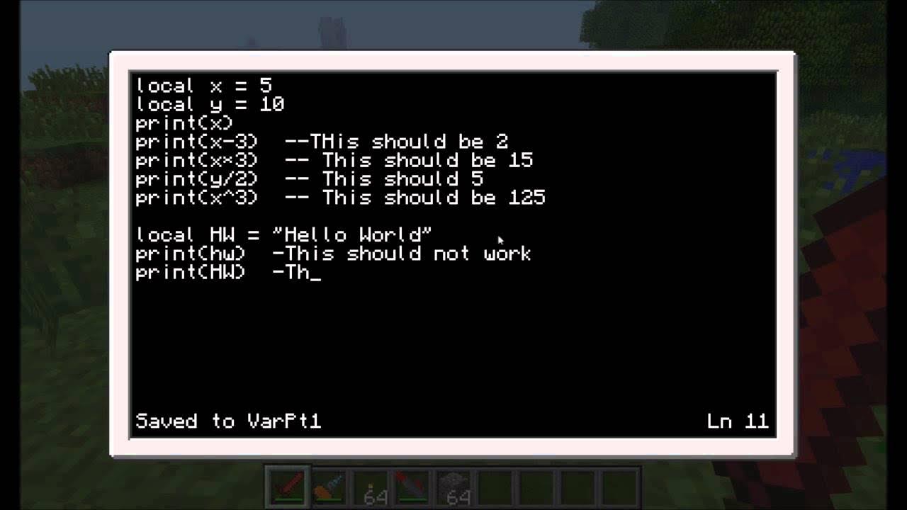 ComputerCraft Tutorial Episode 2 - Variables, Math, and Comments - YouTube