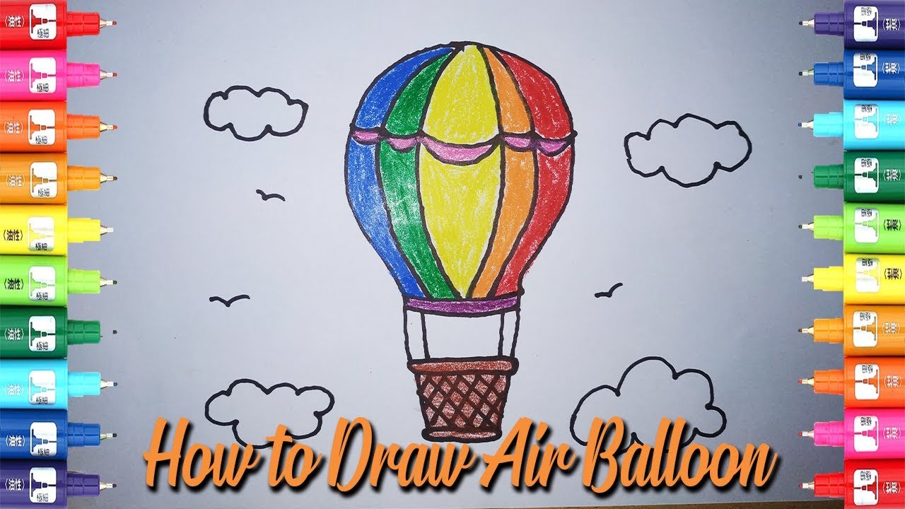 How to draw hot air balloon easy - Easy Kids Drawing Tutorial - YouTube