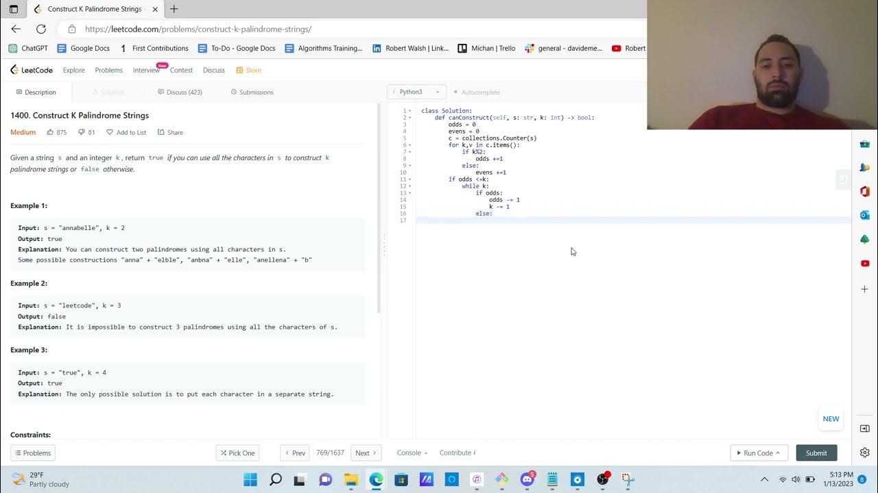 Leetcode Medium 1400 Construct K Palindrome Strings Youtube