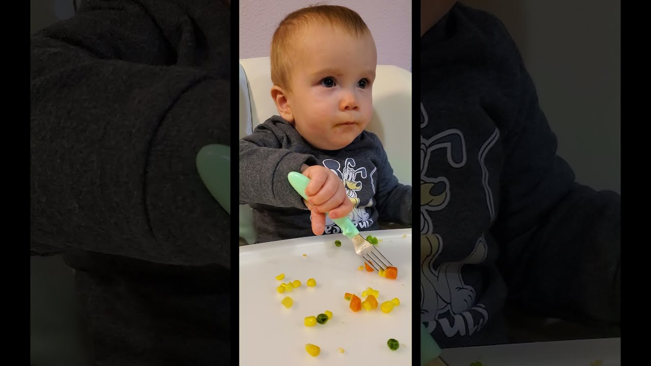 TODDLER LEARNING TO USE A FORK - YouTube