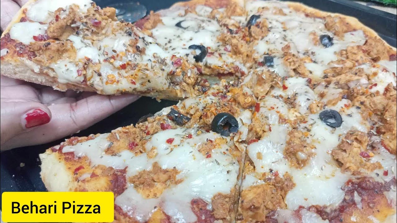Mazedar Chicken Behari Pizza Recipe Without Oven By Masara Kitchen ...