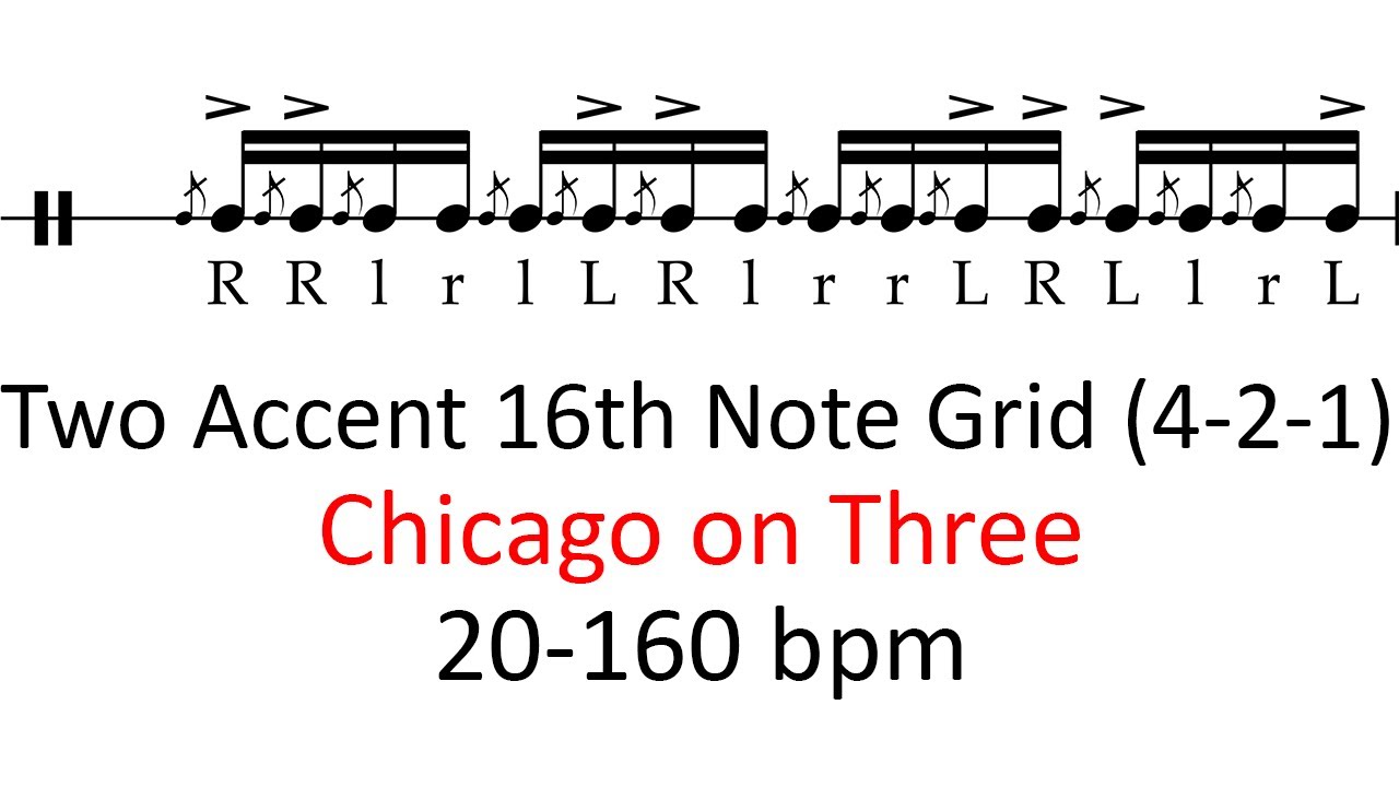 Chicago on three (2 accents) | 20-160 bpm 16th note grid sheet music ...