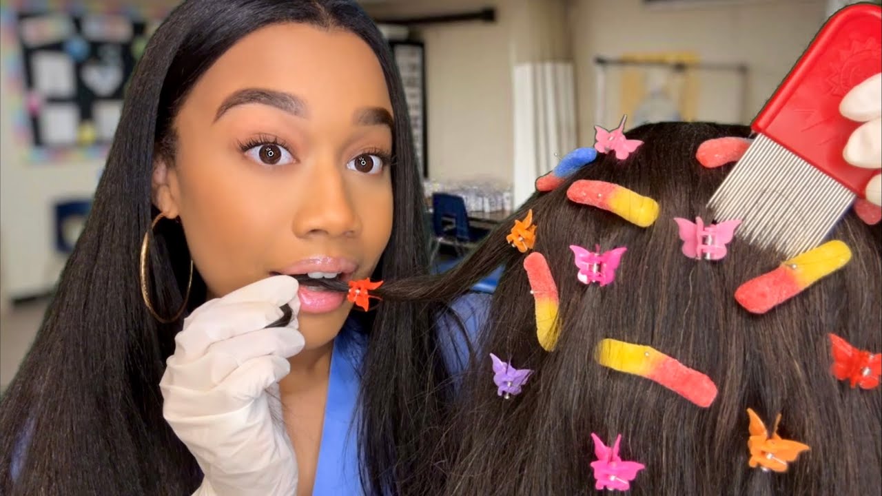 ASMR School Nurse Eats The Lice Out of Your Hair 😋🪲 Lice Check Role ...