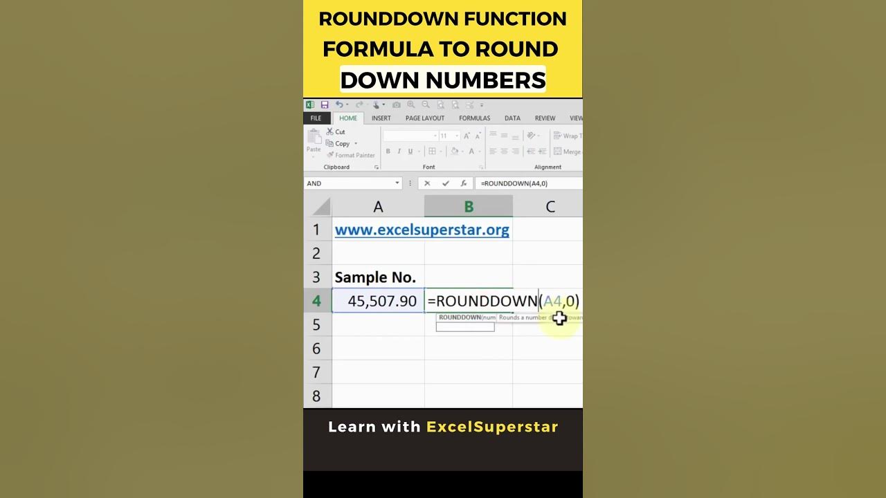 To round down numbers, use the rounddown formula - YouTube