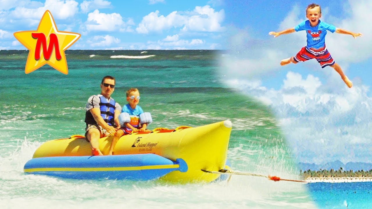 Max Goes on Banana Boat For The FIRST TIME Kayak Body Board and Flying ...