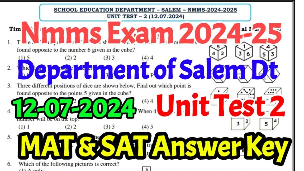 NMMS Exam | Salem Dt|Answer Key|12-07-24|MAT & SAT|Unit Test 2|2024-25 ...