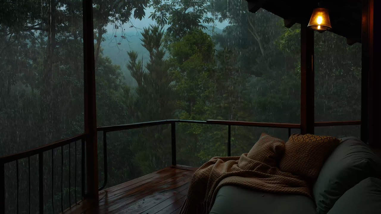 Rain Sounds on a Cabin Balcony | Cozy Rain Ambience for Sleeping well ...
