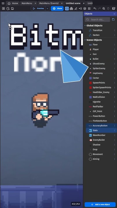 Game Engine Tip - Bitmap Text Object - #gamedev #gdevelop #nocode #tutorial - YouTube