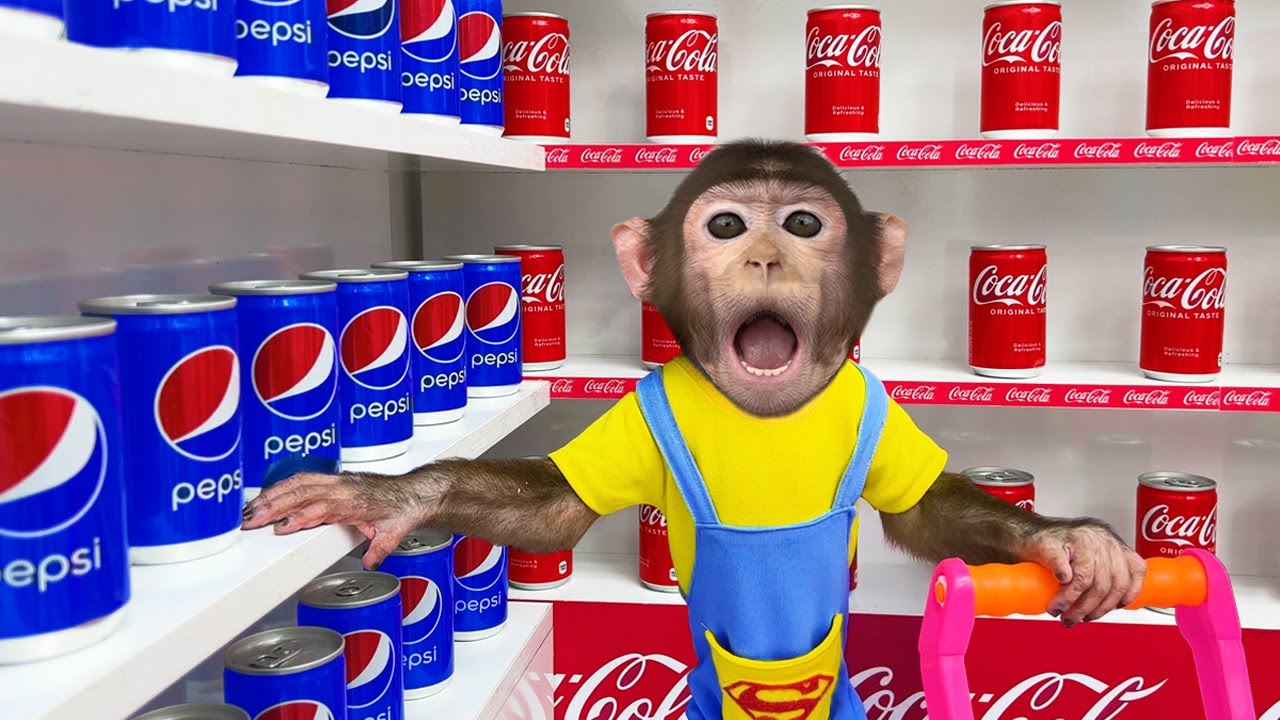 Monkey BuBu buys Coca vs Pepsi at the supermarket and plays bowling ...