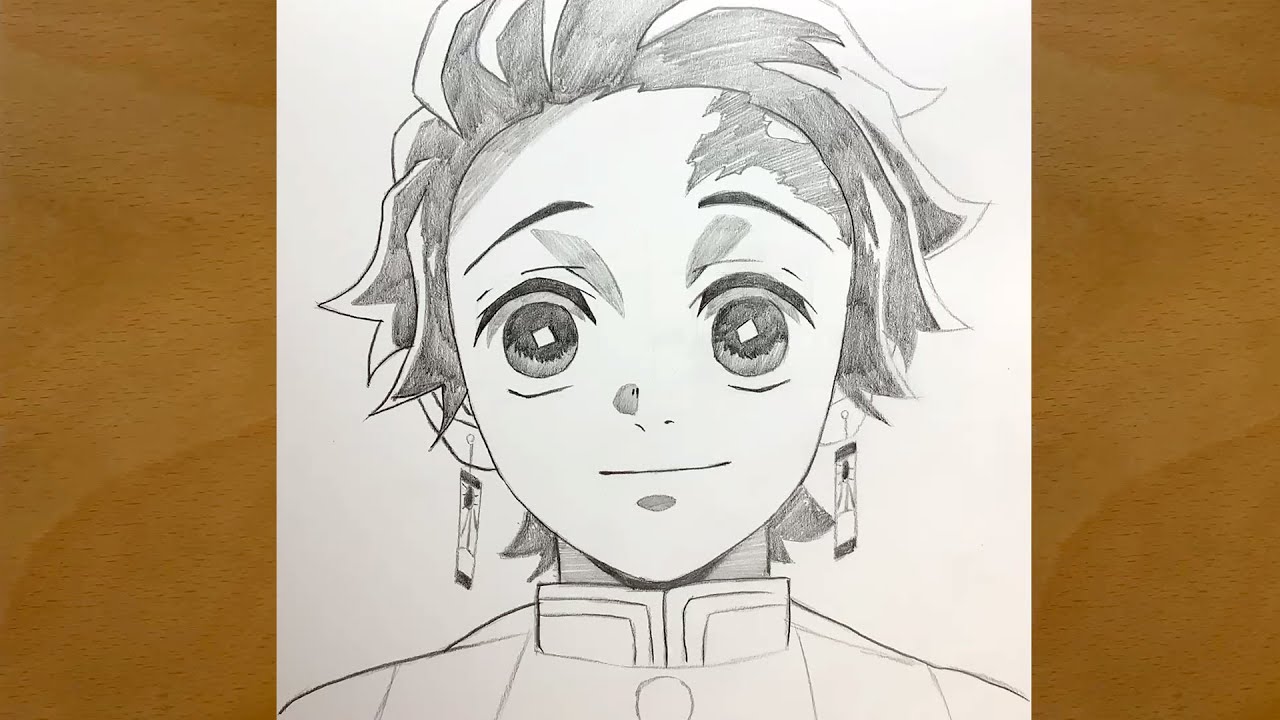 Easy anime drawing | How to draw Tanjiro Kamado step-by-step | Demon ...