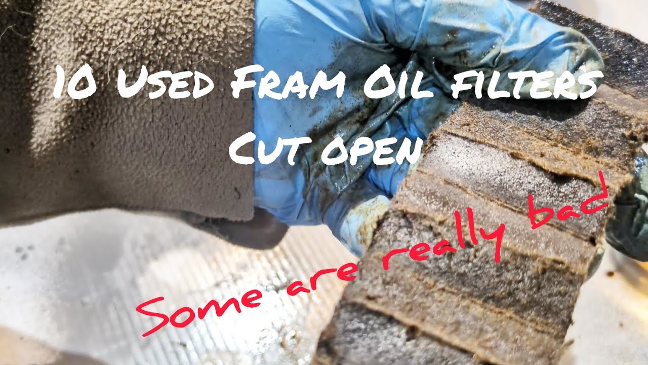 10 Used Fram oil filters cut open - YouTube