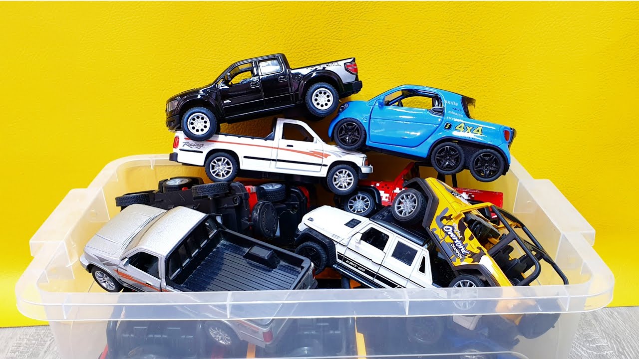 Box full of Toy Cars and Slide down in slow motion - YouTube