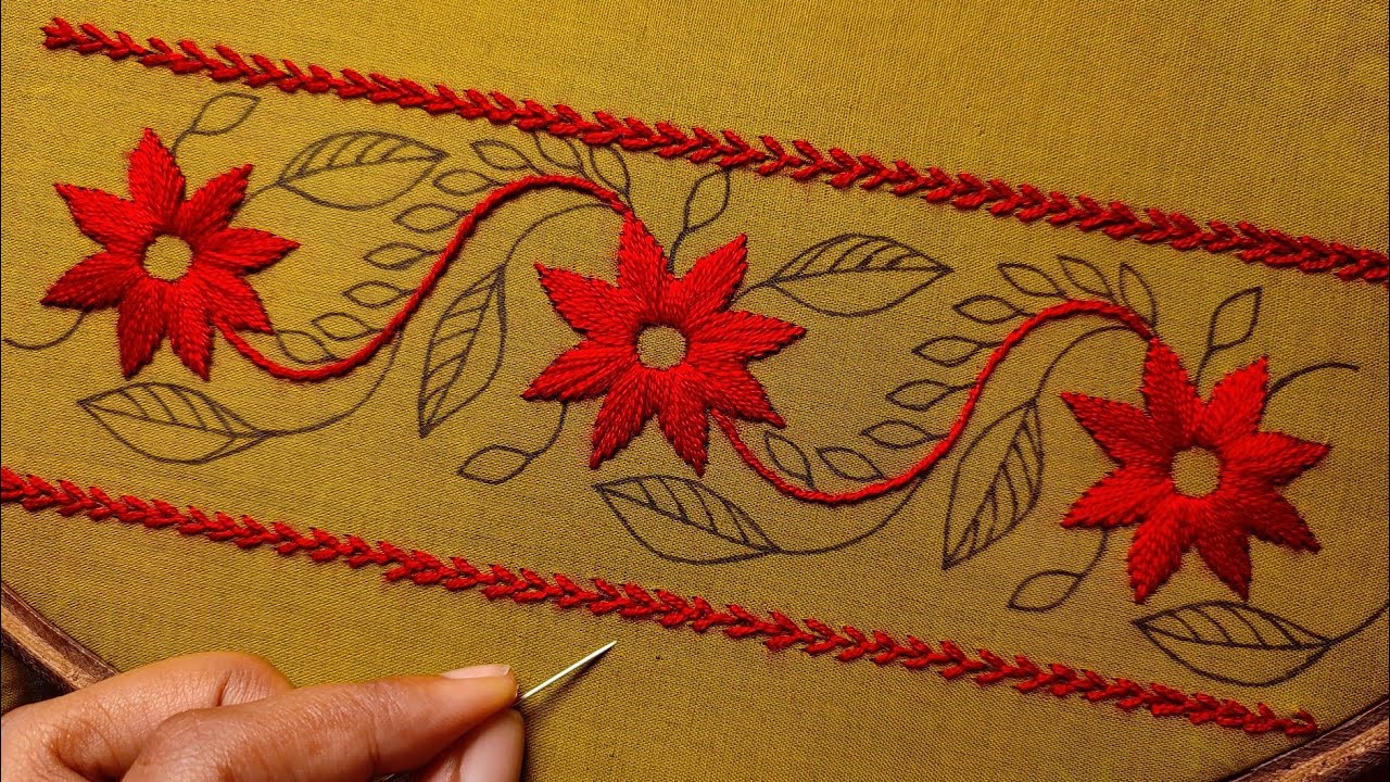 Easy Simple Hand Embroidery Design Outline Border/হাতের কাজের লতাপাতা ...