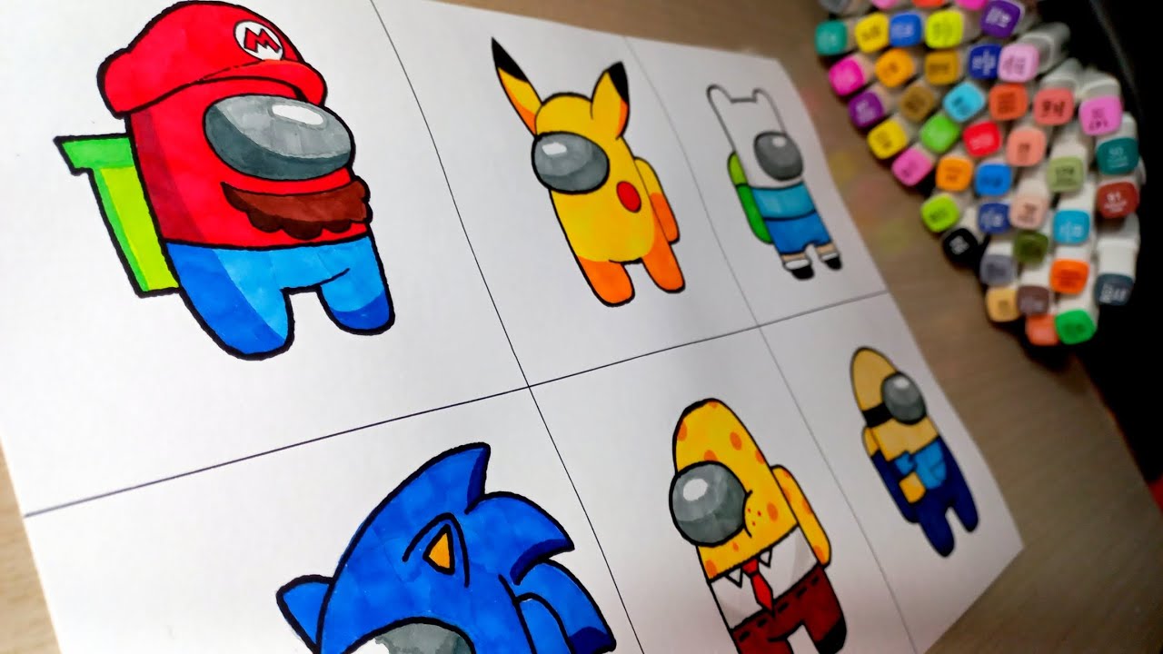 desenhando MODS DO AMONG US personagens diferentes - drawing AMONG US ...