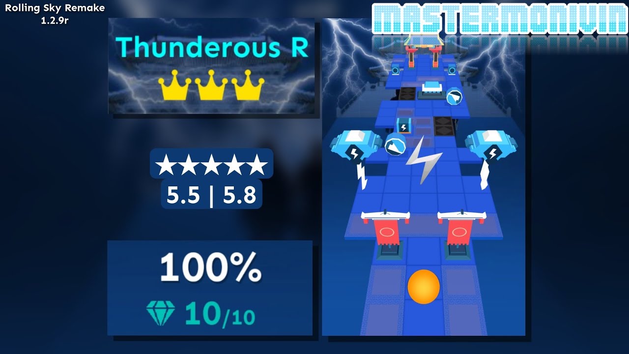 「Rolling Sky Remake 1.2.9r」Thunderous R | Level 9 ★★★★★ | MasterMonivin - YouTube