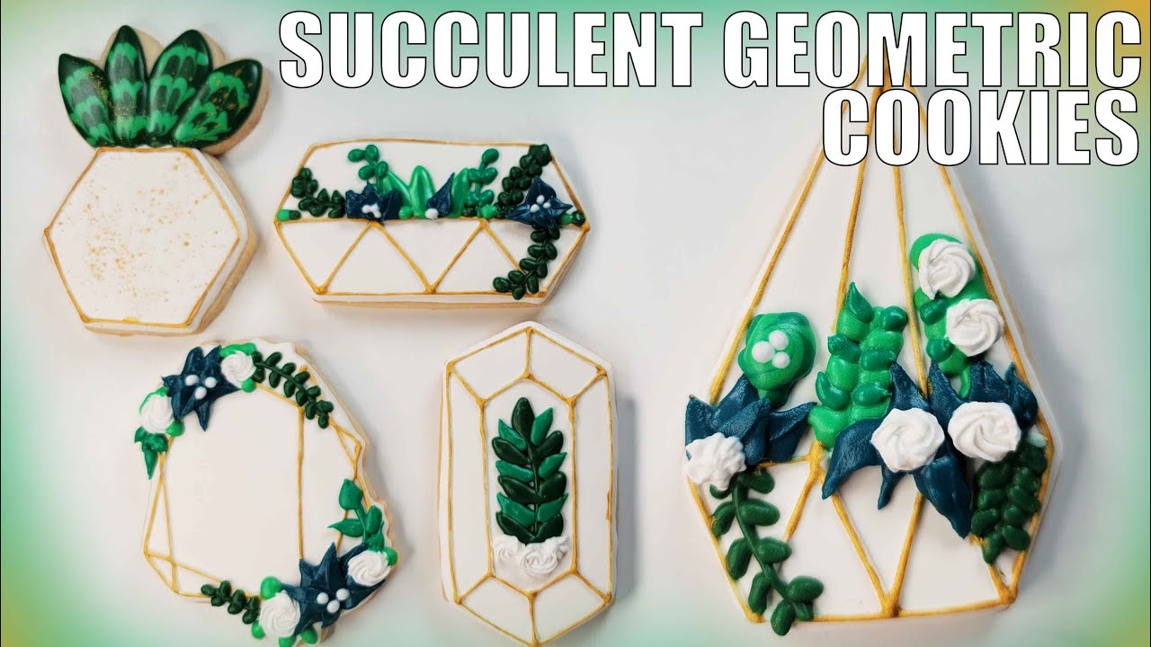 Easy Succulent Floral Geometric Cookie Decorating - YouTube