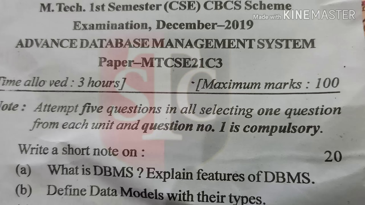 2019 MDU M.TECH CSE question paper of Advance data base management ...