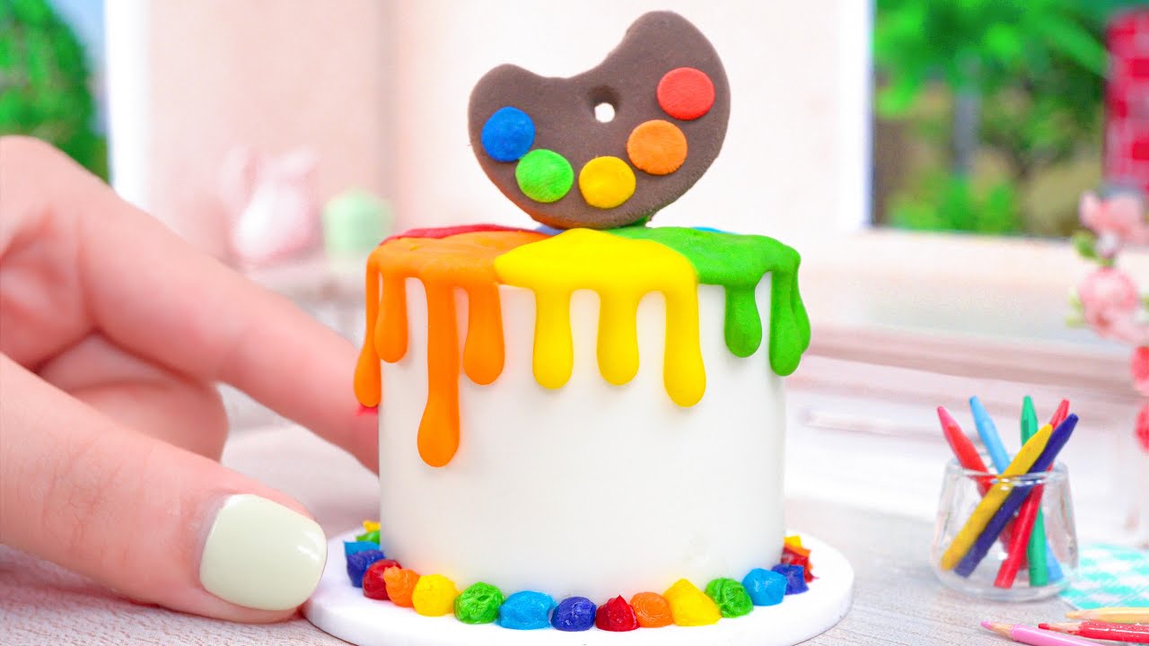 🌈 Rainbow Cake 🎨 Beautiful Miniature Painting Rainbow Cake Decorating ...