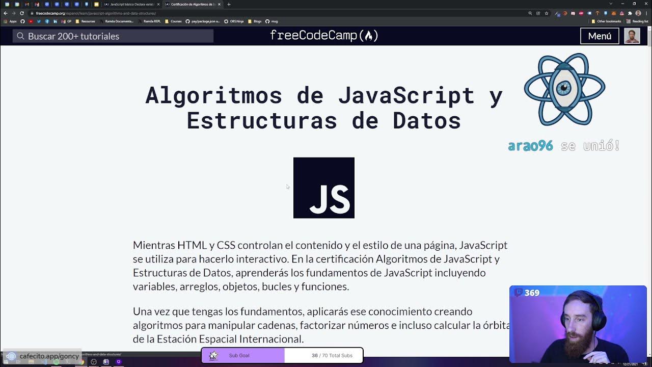 #freeCodeCamp - Algoritmos de JavaScript y Estructuras de Datos - JavaScript básico (1/2) - YouTube