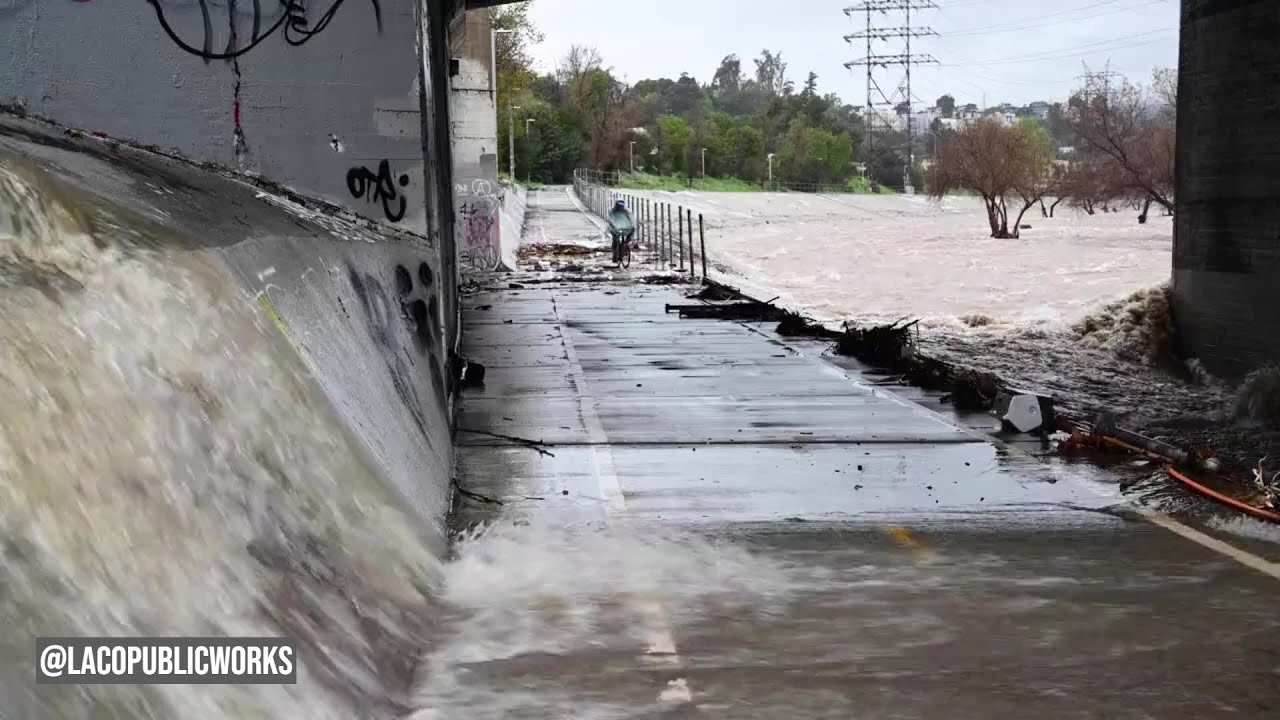 LA River 'flowing strong' amid winter storms - YouTube