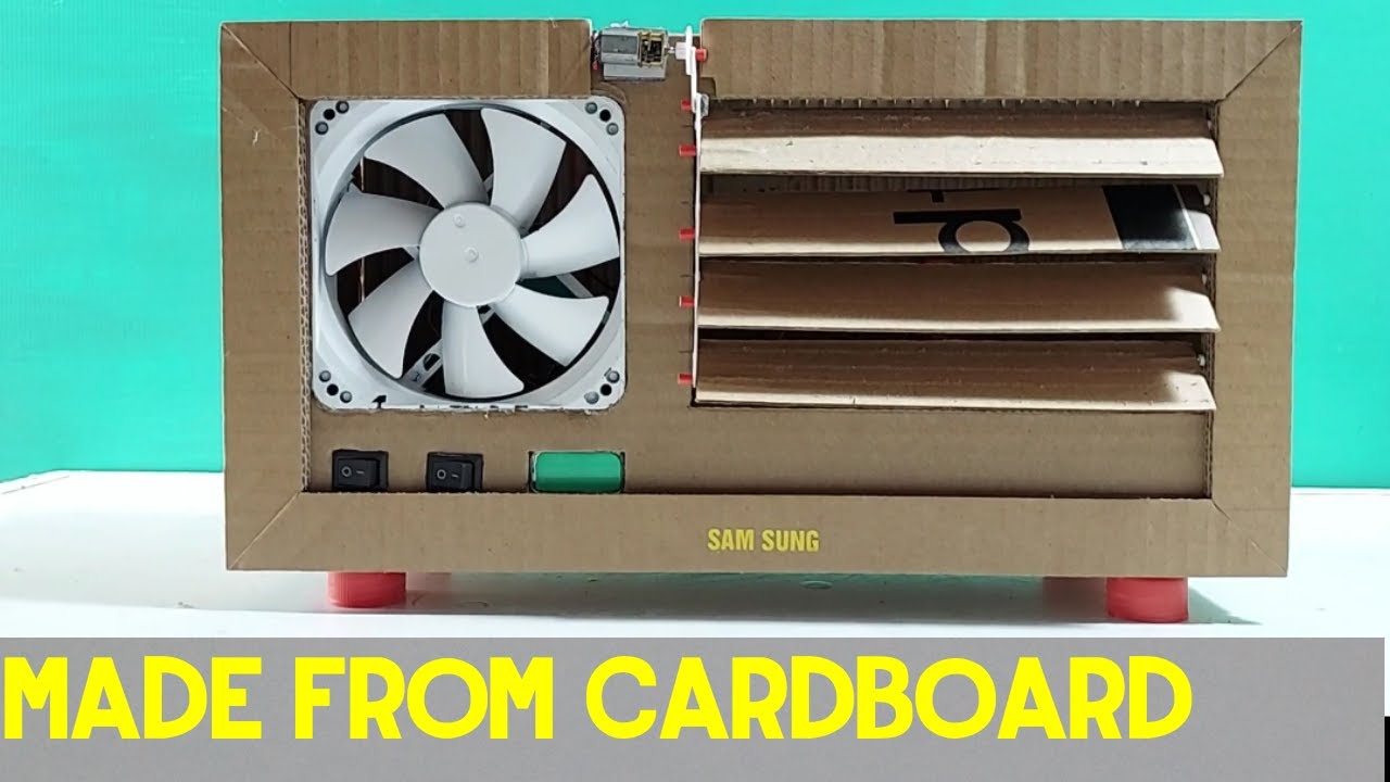 How to make a cardboard air conditioner fan with ice cooling - YouTube