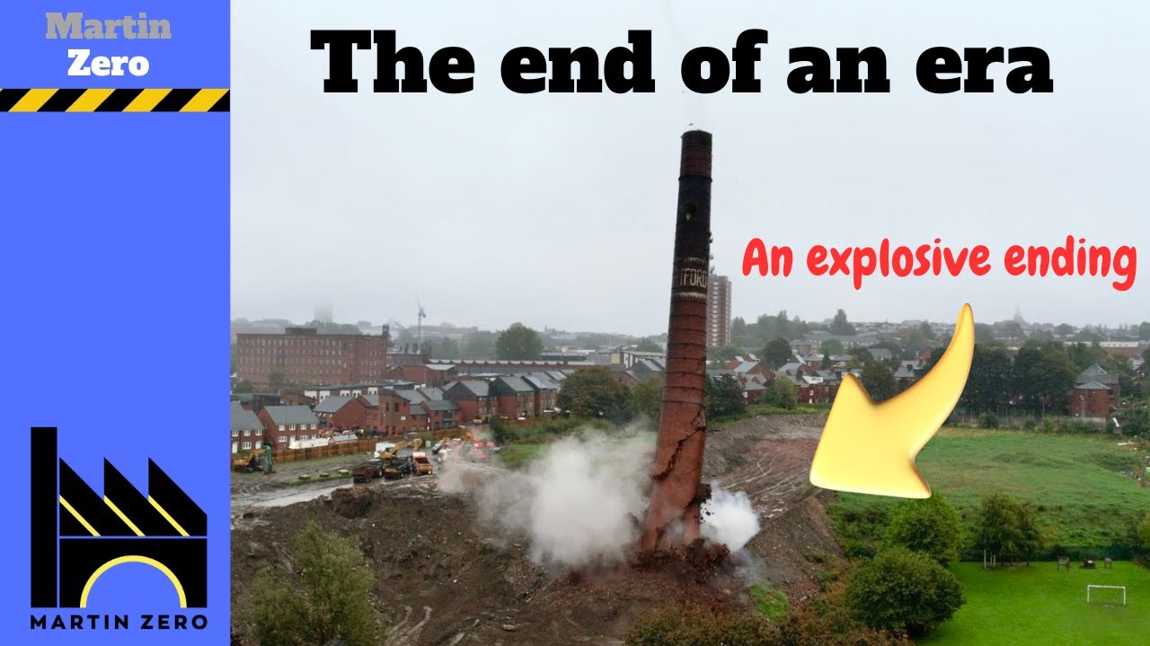 An explosive demolition of a mill chimney - YouTube