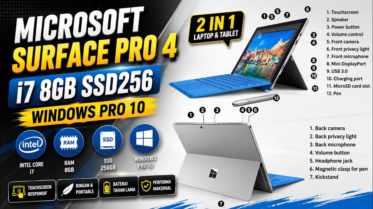 FOR SALE: MICROSOFT SURFACE PRO 4 i7 8Gb SSD256 WINDOWS PRO 10 - YouTube