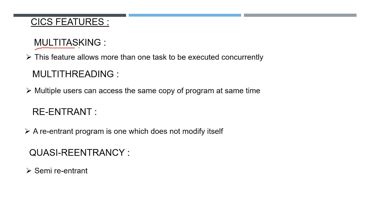 CICS FEATURES - MULTITASKING -MULTITHREADING-REENTRANT-QUASIE REENTRANT||MAINFRAME - YouTube