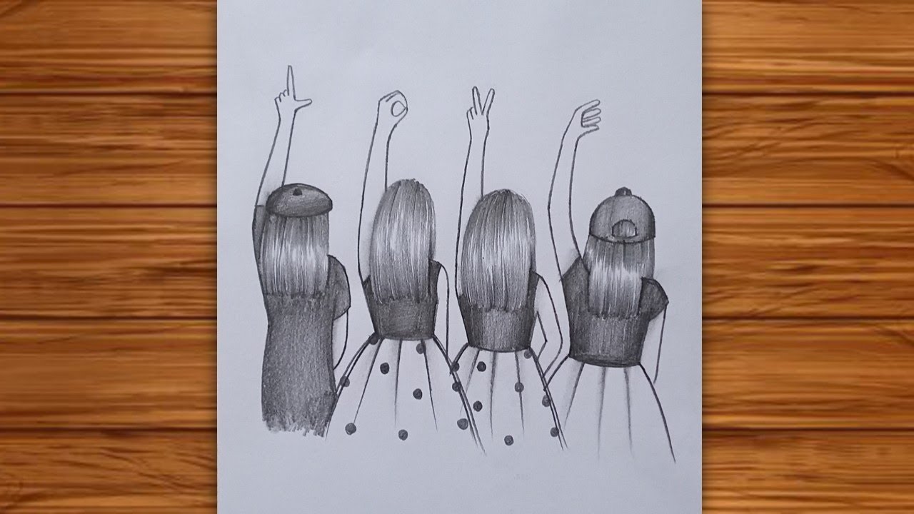 How to draw four girls best friends step by step|girls friendship ...