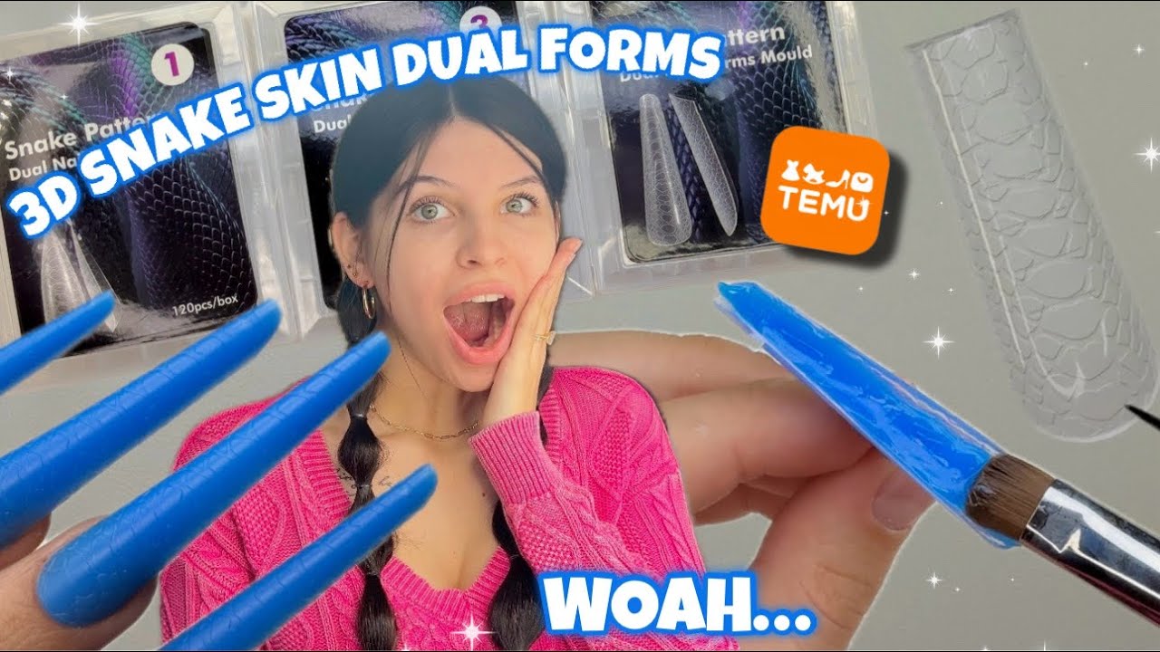 TRYING 3D SNAKE PATTERN DUAL FORMS FROM TEMU | RUSSIAN ALMOND POLYGEL NAILS | CRAZY NAIL ...