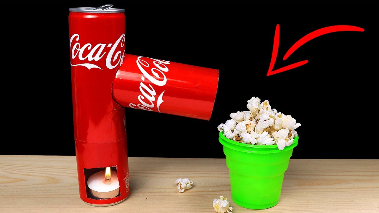 How to make Amazing Very Easy POPCORN MACHINE with Soda Cans - YouTube