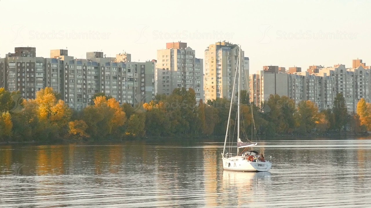 The yacht is floating on the river. Slow motion - YouTube