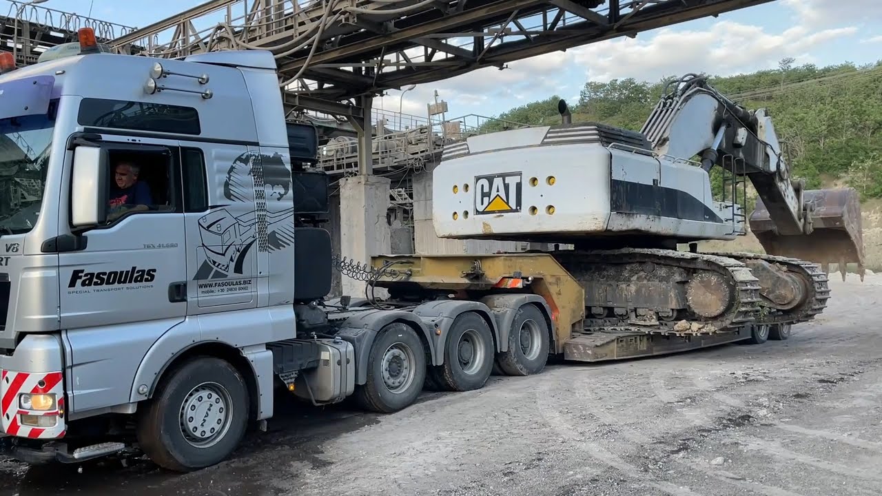 Loading And Transporting The Caterpillar 375 Excavator - Fasoulas Heavy ...