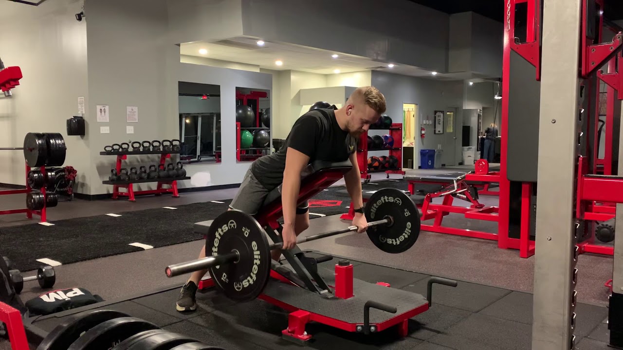 Incline lying barbell shrug - YouTube