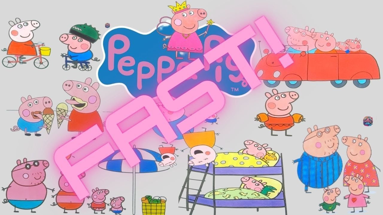 Coloring Peppa Pig And Family Fast MIX - Happy Colour Zone - YouTube