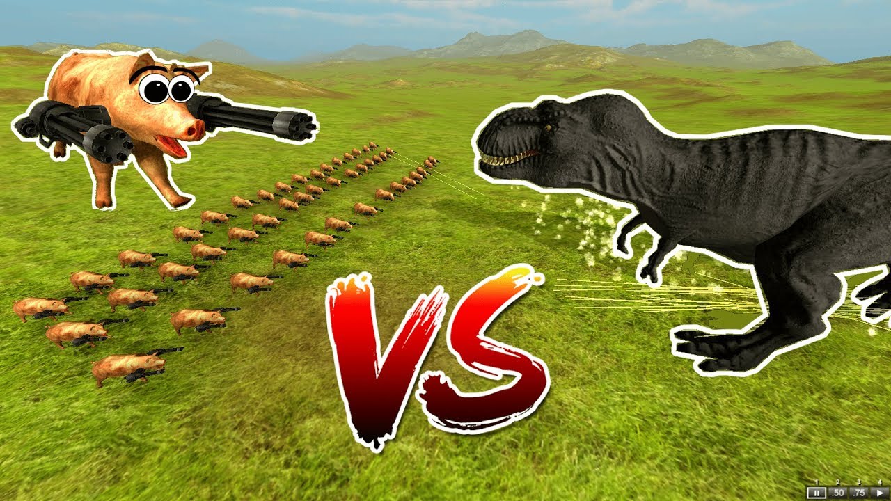 T-REX VS MINI-GUN PIG (EPIC BATTLE!) • Beast Battle Simulator • Part 1 ...
