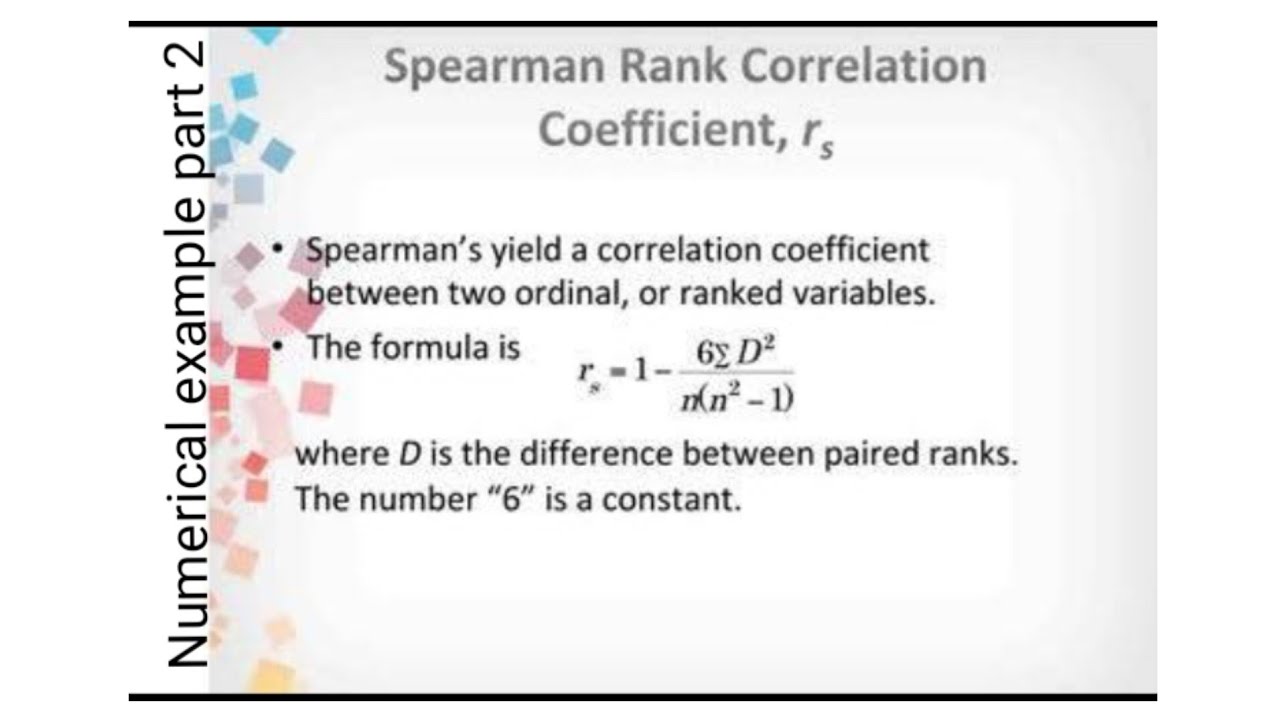 SPEARMAN'S RANK CORRELATION TEST (Heteroscedasticity) Numerical Example ...