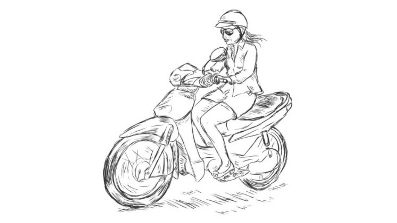 How to Draw a Girl Driving a Bike | Drawing the Sketch of a Girl ...