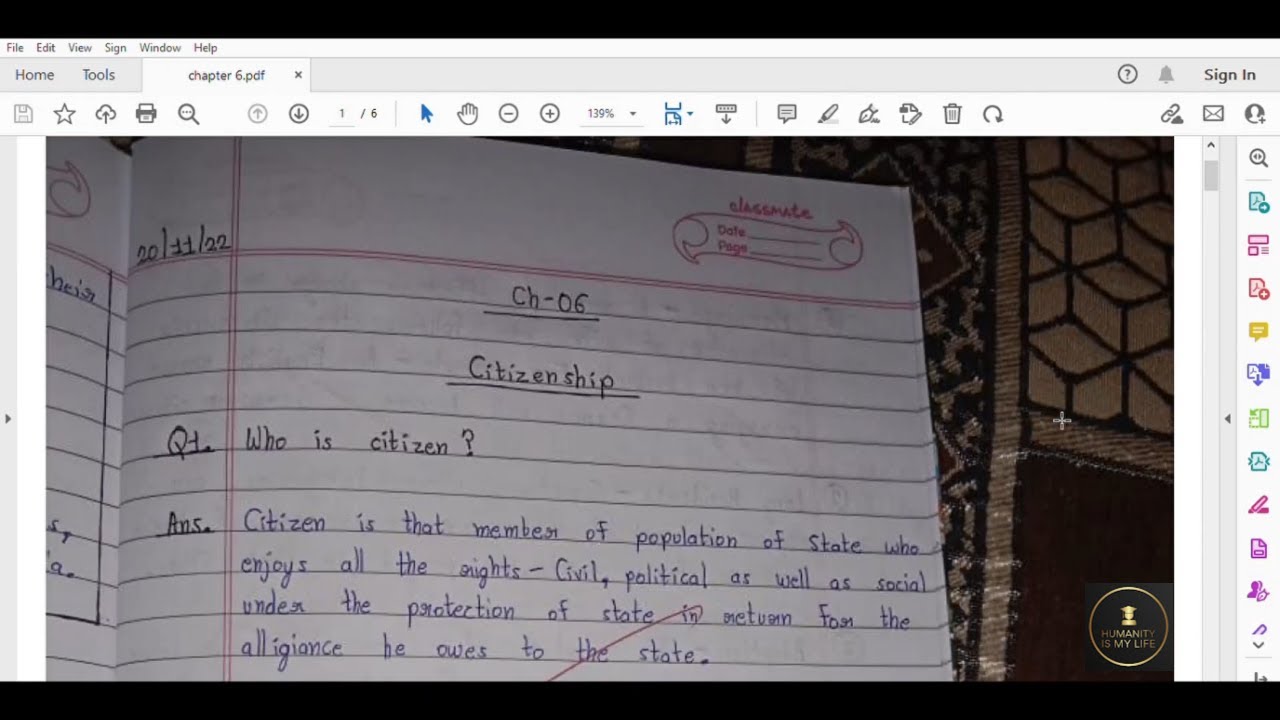 Important question from the chapter citizenship class 11 - YouTube