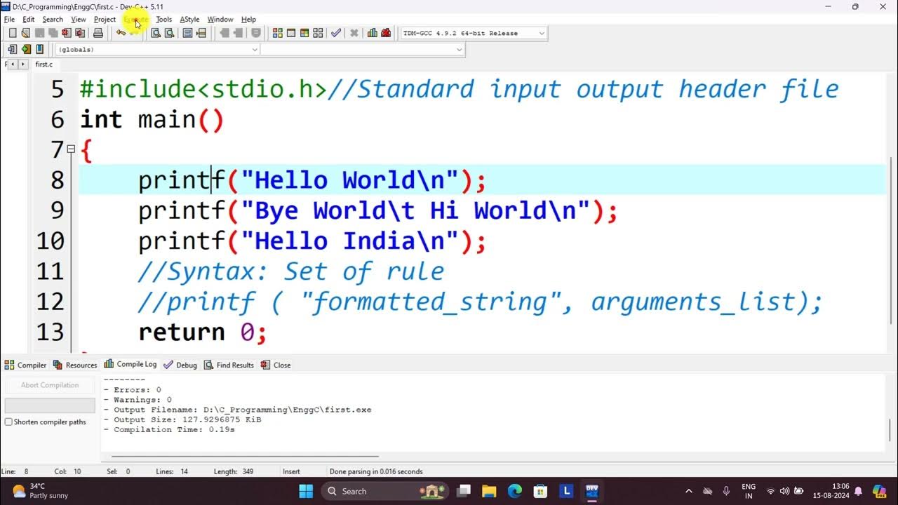 1_printf function in C|| First lab Programs|| Introduction to Programming through C Programming ...