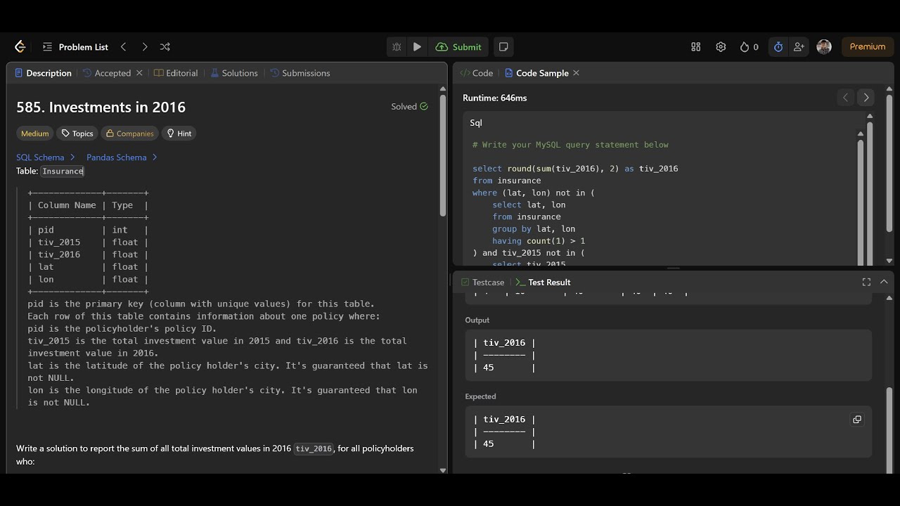 Leetcode Sql 585 Investments In 2016 Youtube 1500