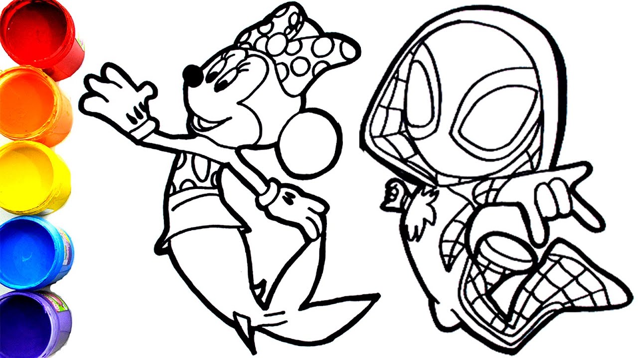 How to draw SPIDER GWEN and Minnie Mouse - Mickey Mouse Funhouse ...