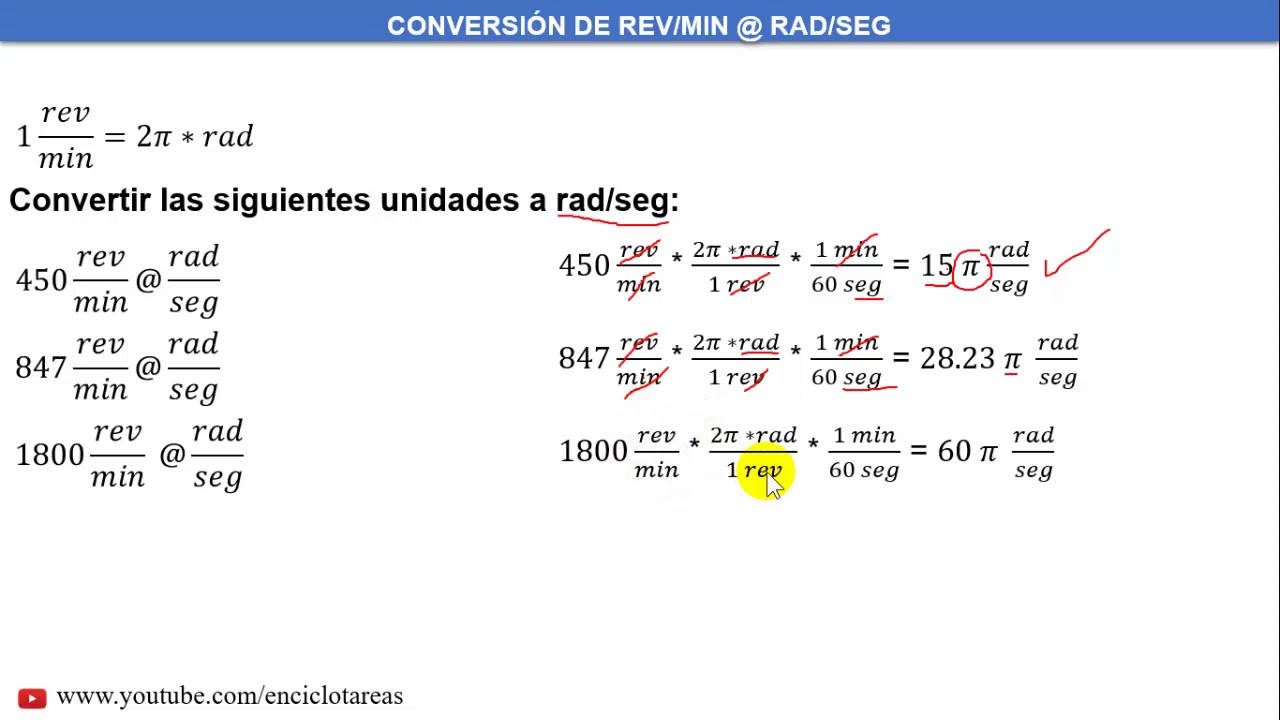 CONVERTIR DE REV MIN A RAD SEG YouTube