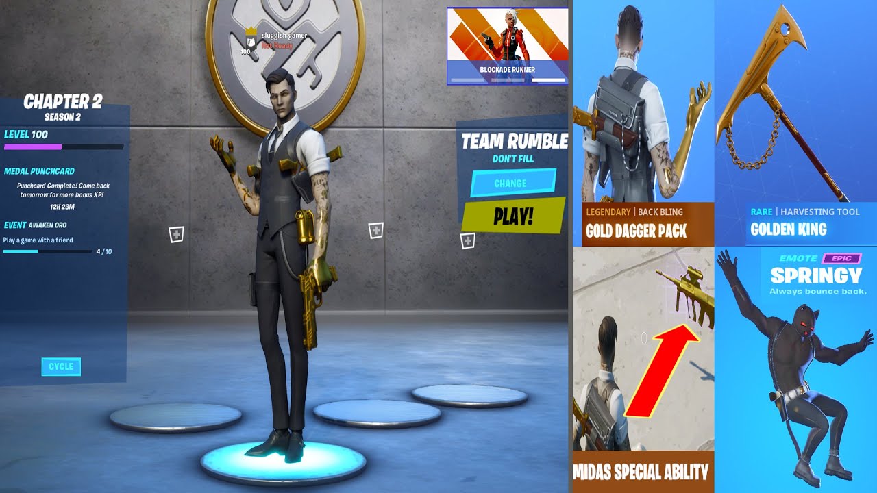 Unlocking MIDAS Skin, Gold Dagger Pack, Golden King Pickaxe, Springly ...