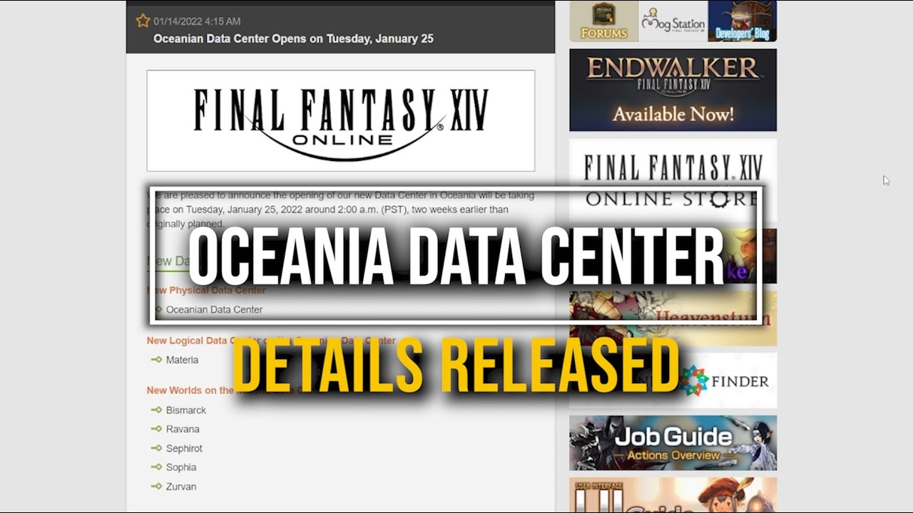 FFXIV: Oceania Data Center Details & Dates - YouTube